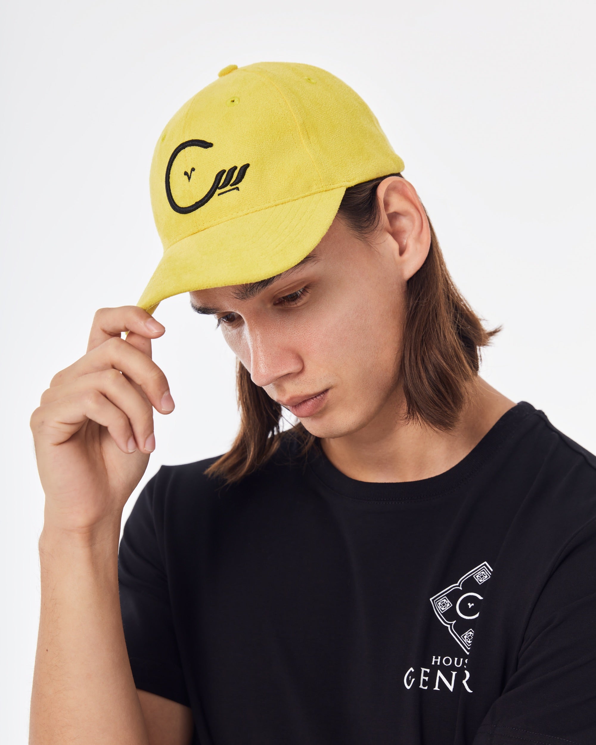 Tie Back Hat With House Of Cenmar Logo. Double Yellow With Black ...